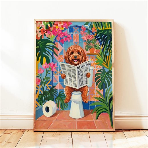 Red Cavapoo Dog on Toilet Funny Matisse Style Wall Art Print - Etsy UK