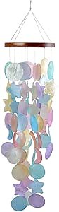 Shells Wind Chime - Good Luck Charm Soft Soothing Sound Visually Appealing - Wood Wind Chimes Provides Comfortable and Pleasant Ambiance State Every Day, (Pastel Colorful)