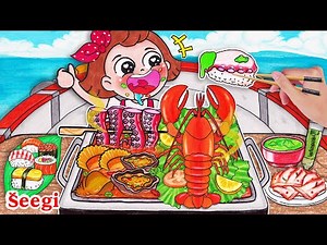 [🌊Paper DIY] Seegi Mukbang Seafood Boil - GIANT LOBSTER + Sushi 🦞🍣| Seegi Stop Motion Paper - ASMR