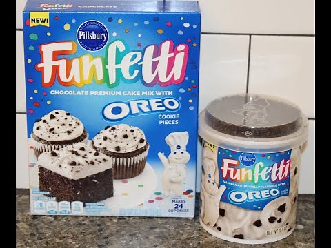 Pillsbury Funfetti Chocolate Cake Mix w/Oreo Cookie Pieces & Vanilla Frosting w/Oreo Cookie Pieces