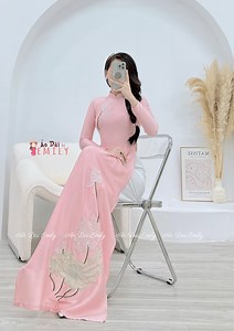 Aó Dài With Embroidery Lotus & Crystals | Pre Made Vietnamese Long Dress| Traditional Dress | Pink| No Pants| S-6XL - Etsy UK