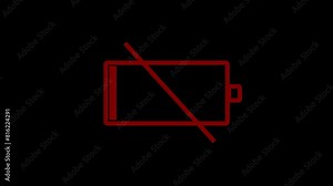 Digital low battery charging status indicator animation on Alpha Channel. No energy, warning, critical level. Technologies concept. Device. Battery status indicator.