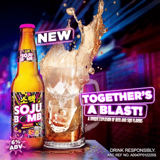 Introducing Soju Bomb! A unique explosion of Soju and Beer with 6% ABV. Drink Responsibly ASC A0047P012225S Like and follow: Soju Bomb Alcomix | Asia Brewery Incorporated