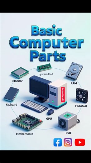 Techno Marathi on Instagram: "Basic Parts of Computer 💻 | Computer Basics #BasicPartsOfComputer #ComputerBasics #ComputerParts #ComputerKnowledge #ComputerEducation #TechShorts #StudentLearning #ComputerClass #YTShorts #Shorts #EducationReels"