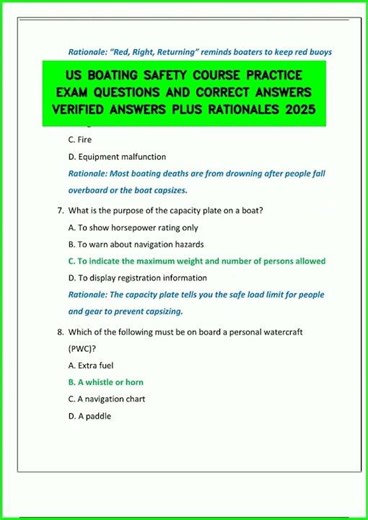 US BOATING SAFETY COURSE PRACTICE EXAM QUESTIONS AND CORRECT ANSWERS VERIFIED ANSWERS PLUS RATIONALE