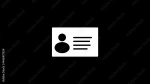 ID Card icon animation. Identification cards outline sign. Driver's license and id card or passport identity card animation on black background.