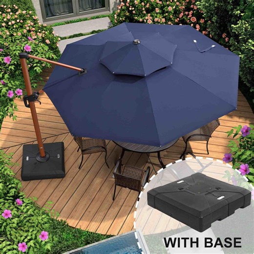 Check The Home Depot's Q&A Before Buying: PURPLE LEAF 11 ft. Octagon WindProof High-Quality Wood Pattern Aluminum Cantilever Patio Umbrella with Stand, Navy Blue
