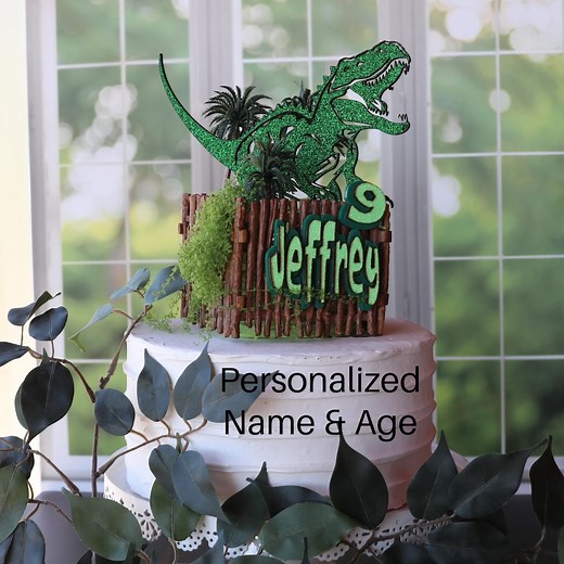 Personalized Dinosaur Cake Topper: Custom Name & Age, T-rex Party Decor - Etsy