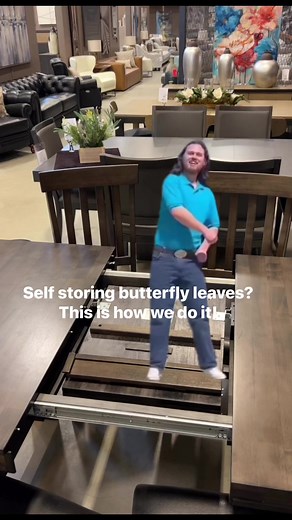 This is how we do it! Self storing butterfly dining table leaves make adding a couple more people to Thanksgiving supper easy! #butterflyleaves #diningtable #yxefurniture | International Furniture Wholesalers | Facebook