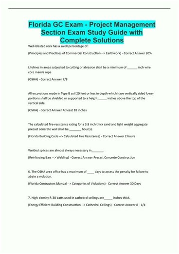 Florida GC Exam Project Management Section Exam Study Guide with Complete Solutions597