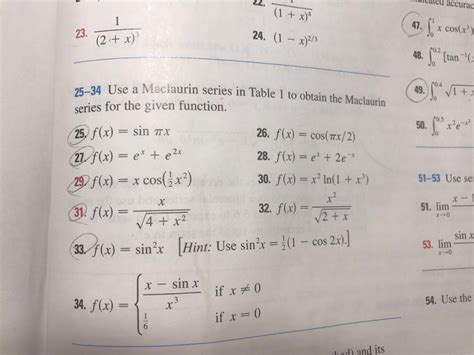 solved use a maclaurin series in table 1 to obtain the