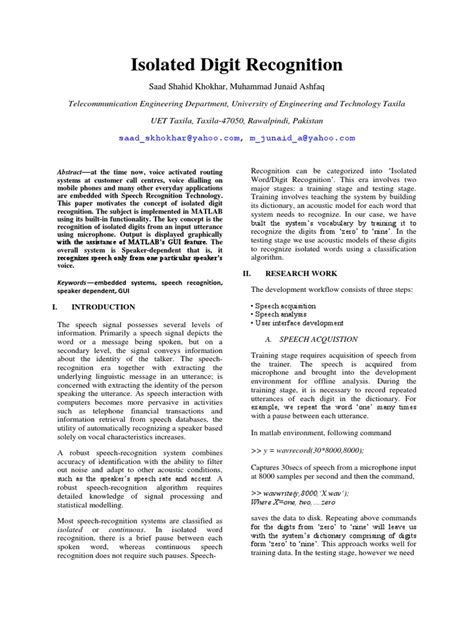 isolated digit recognition system pdf speech recognition applied mathematics