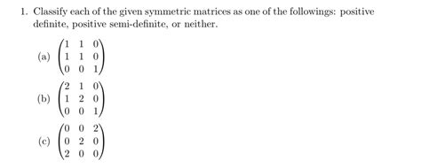 solved 1 classify each of the given symmetric matrices as