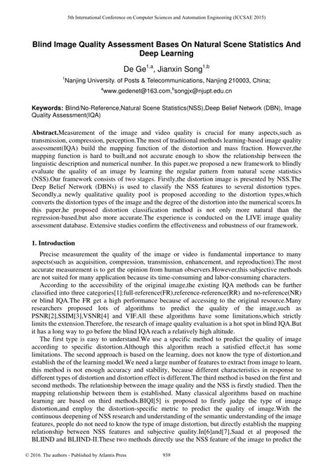 pdf blind image quality assessment bases on natural scene statistics and deep learning