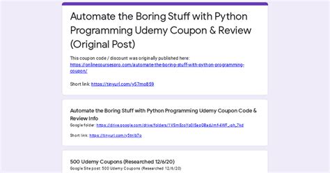 automate the boring stuff with python programming udemy coupon and review original post