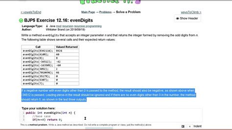 java practice it exercise 12 16 evendigits recursion recursive programming youtube
