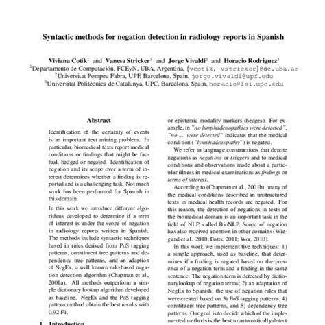 syntactic methods for negation detection in radiology reports in spanish acl anthology