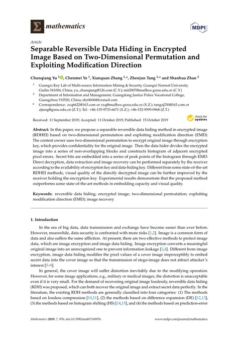 pdf separable reversible data hiding in encrypted image based on two dimensional permutation