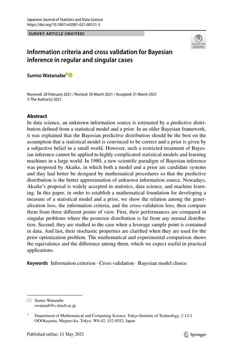 pdf information criteria and cross validation for bayesian inference in regular and singular cases