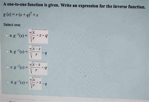 solved a one to one function is given write an expression