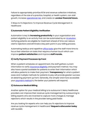 How To Fix Rejections To Improve Revenue Cycle Management In Healthcare Pdf