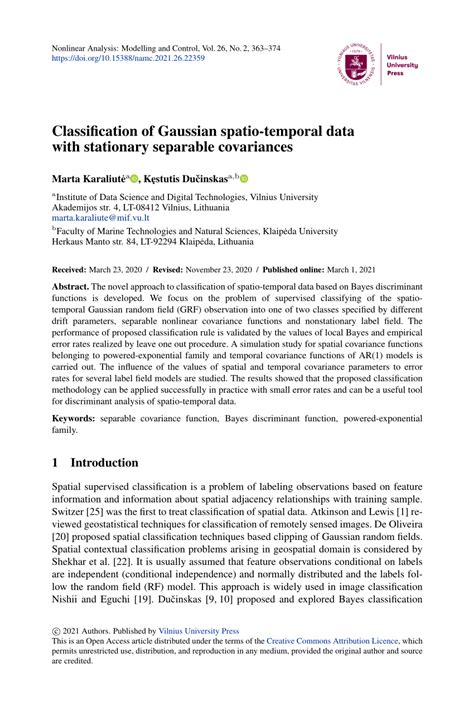 pdf classification of gaussian spatio temporal data with stationary separable covariances