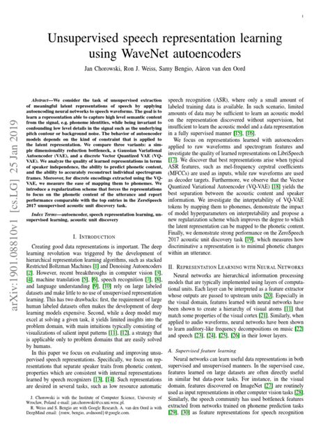 unsupervised speech representation learning using wavenet autoencoders pdf speech
