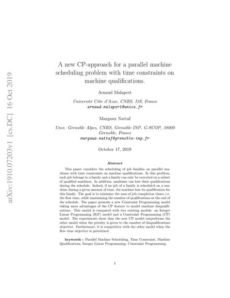 a new cp approach for a parallel machine scheduling problem with time constraints on machine