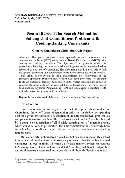 pdf neural based tabu search method for solving unit commitment problem with cooling banking