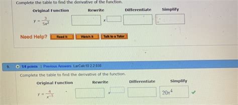 solved complete the table to find the derivative of the