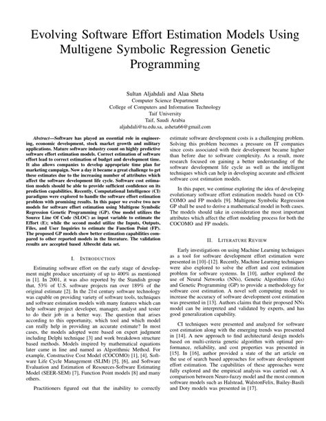 pdf evolving software effort estimation models using multigene symbolic regression genetic