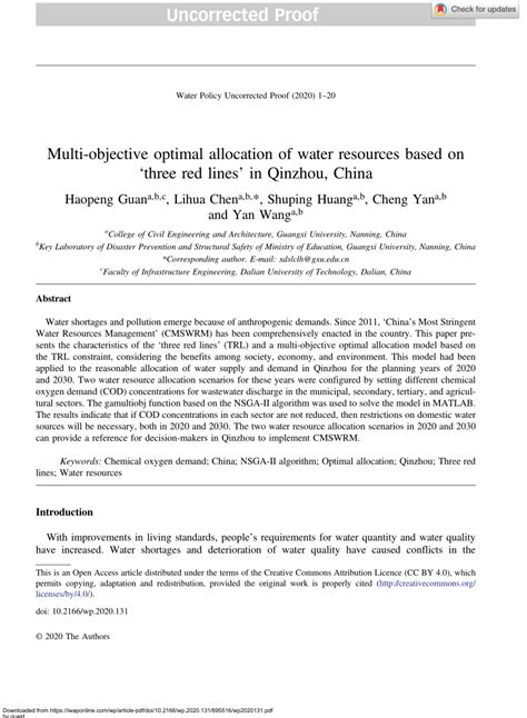 pdf multi objective optimal allocation of water resources based on ‘three red lines in