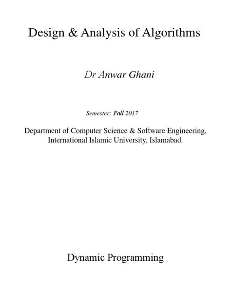 design and analysis of algorithms dr anwar ghani pdf dynamic programming mathematical relations