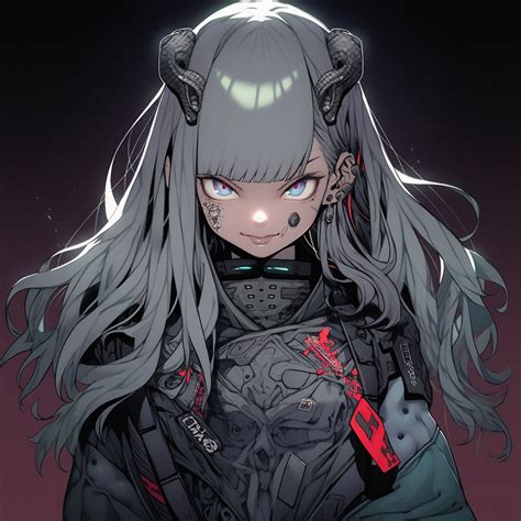 Custom Digital Art Cyberpunk Anime Girl Horns Demon Etsy