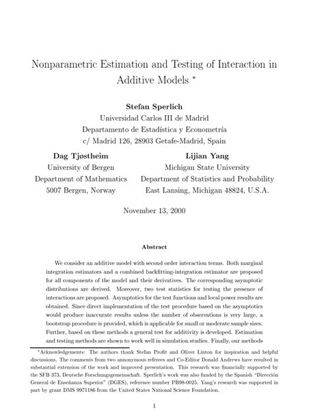 pdf nonparametric estimation and testing of interaction in additive models