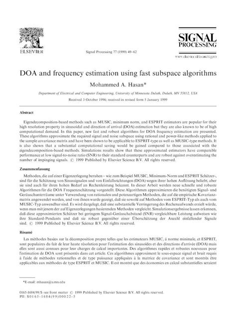pdf doa and frequency estimation using fast subspace algorithms dokumen tips