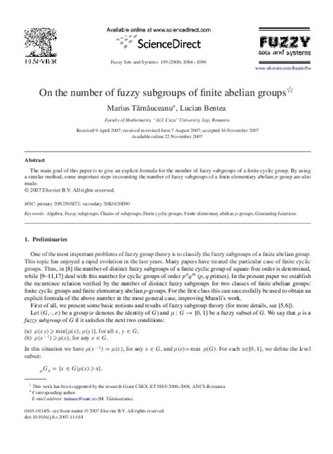 pdf on the number of fuzzy subgroups of finite abelian groups lucian bentea