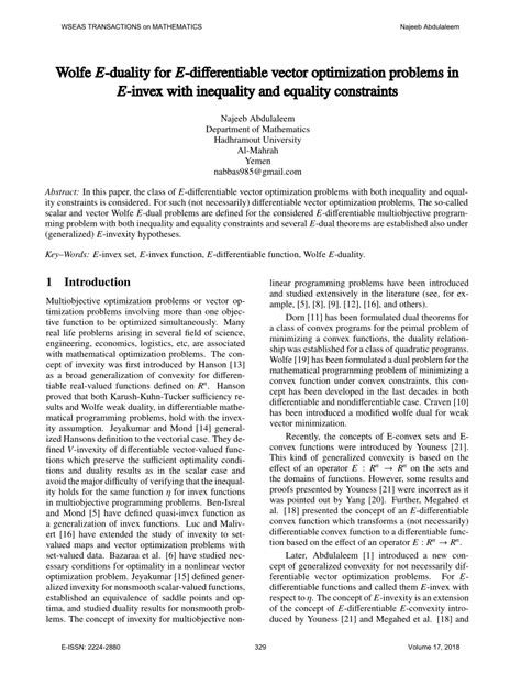 pdf wolfe e duality for e differentiable vector optimization problems in e invex with