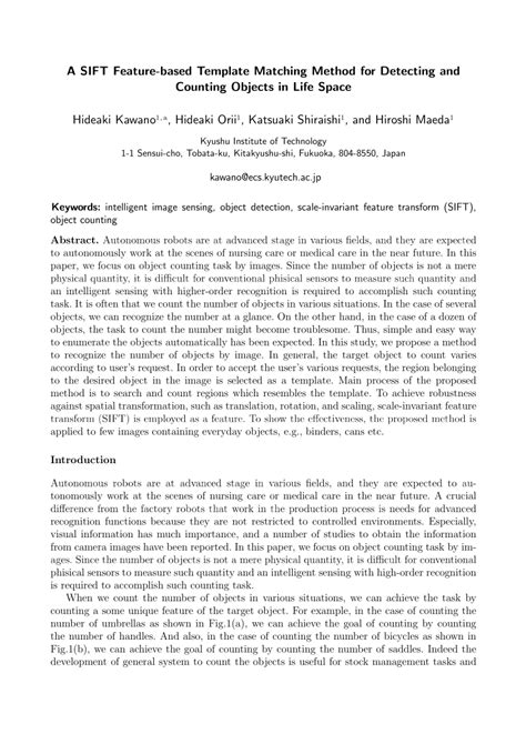 pdf a sift feature based template matching method for detecting and counting objects in life space