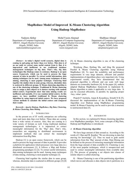 pdf mapreduce model of improved k means clustering algorithm using hadoop mapreduce