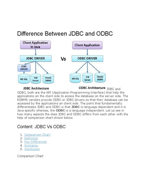 difference between jdbc and odbc pdf databases java programming language