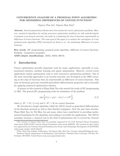 pdf convergence analysis of a proximal point algorithm for minimizing differences of convex