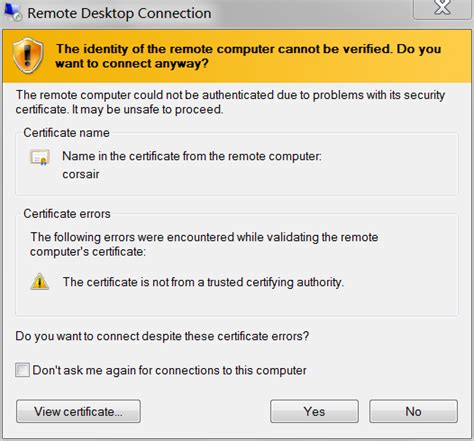 how do i view a trusted certificate in the remote desktop connection client super user