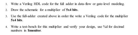 solved 1 write a verilog hdl code for the full adder in