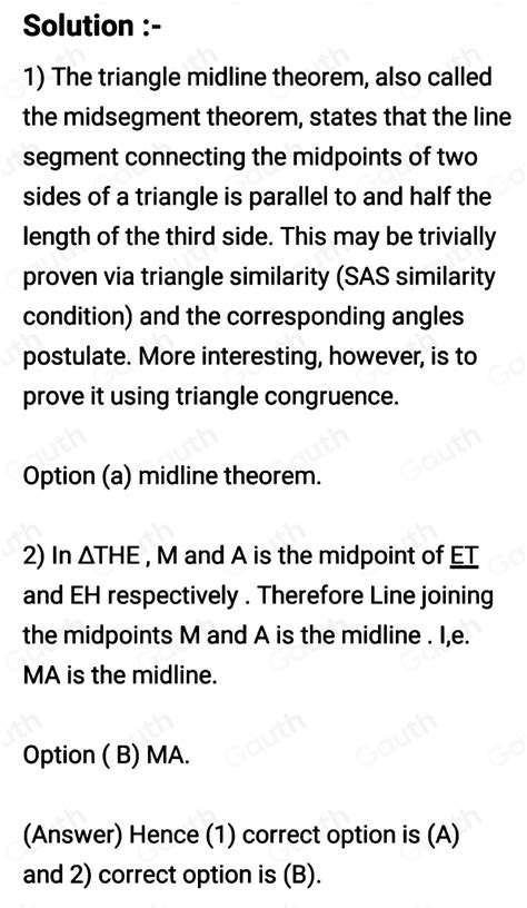 solved 1 what theorem states that in a triangle the segment joining the midpoint of two