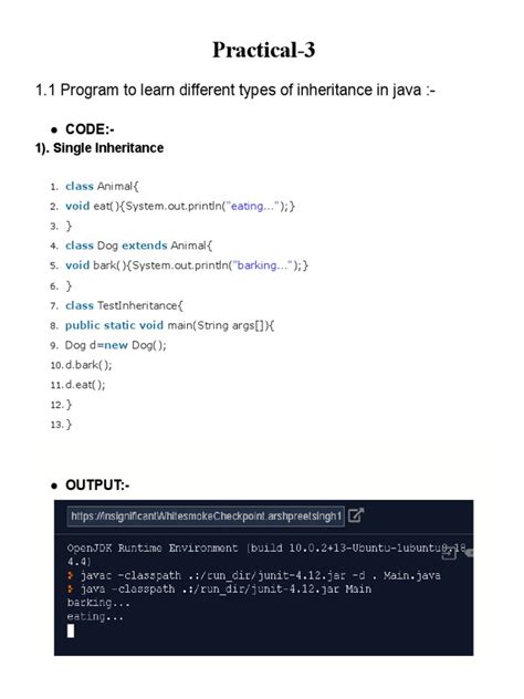 practical 3 1 1 program to learn different types of inheritance in java pdf inheritance