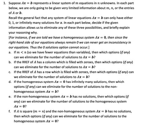solved suppose ax b represents a linear system of m