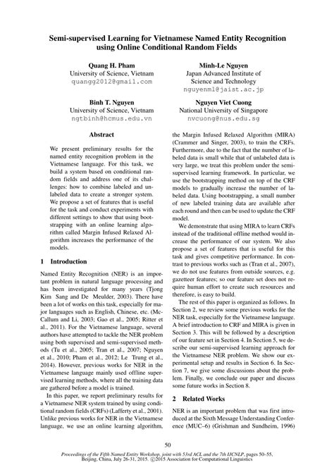 pdf semi supervised learning for vietnamese named entity recognition using online conditional
