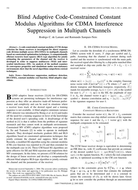 pdf blind adaptive code constrained constant modulus algorithms for cdma interference