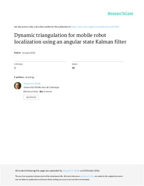 pdf dynamic triangulation for mobile robot localization using an angular state kalman filter